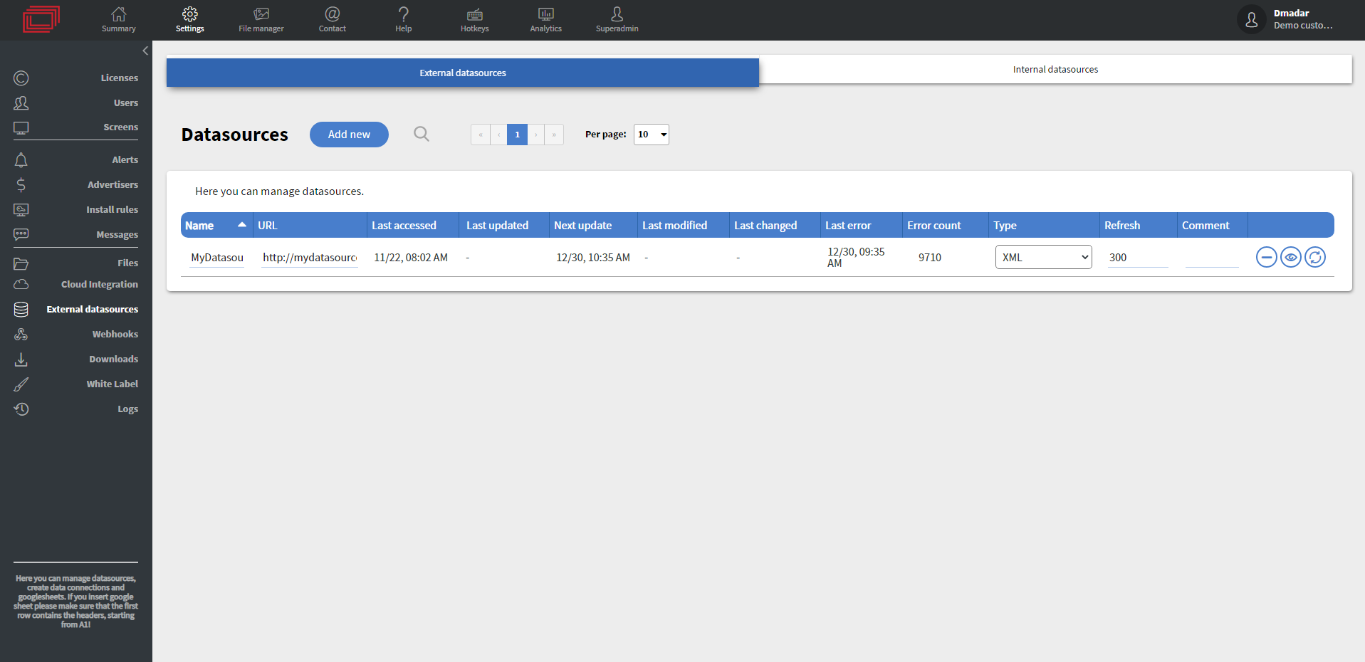 Datasources Menu | Geomant Documentation