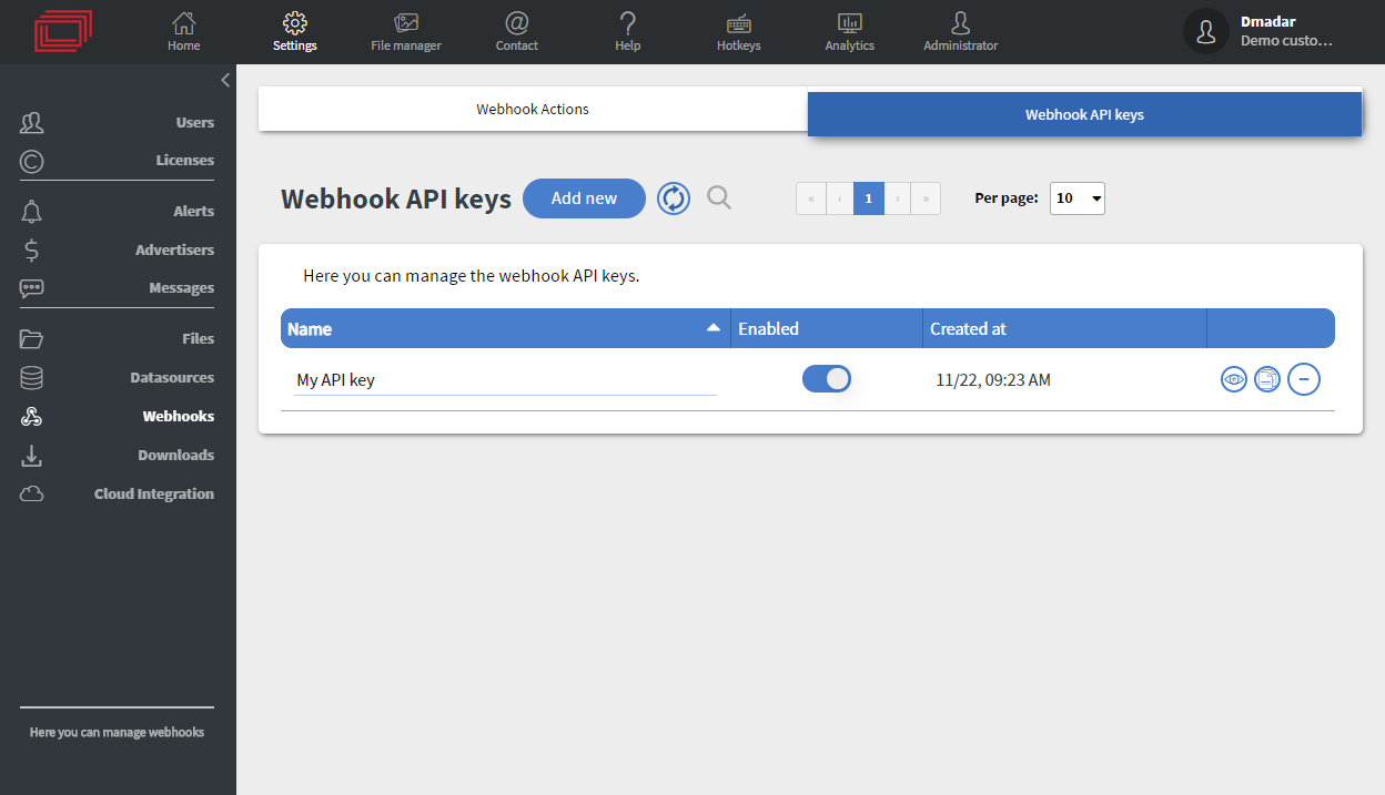 Webhooks Menu | Geomant Documentation